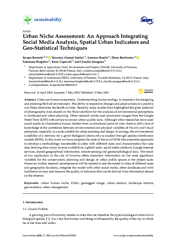 (PDF) Urban Niche Assessment: An Approach Integrating Social Media Analysis, Spatial Urban ...