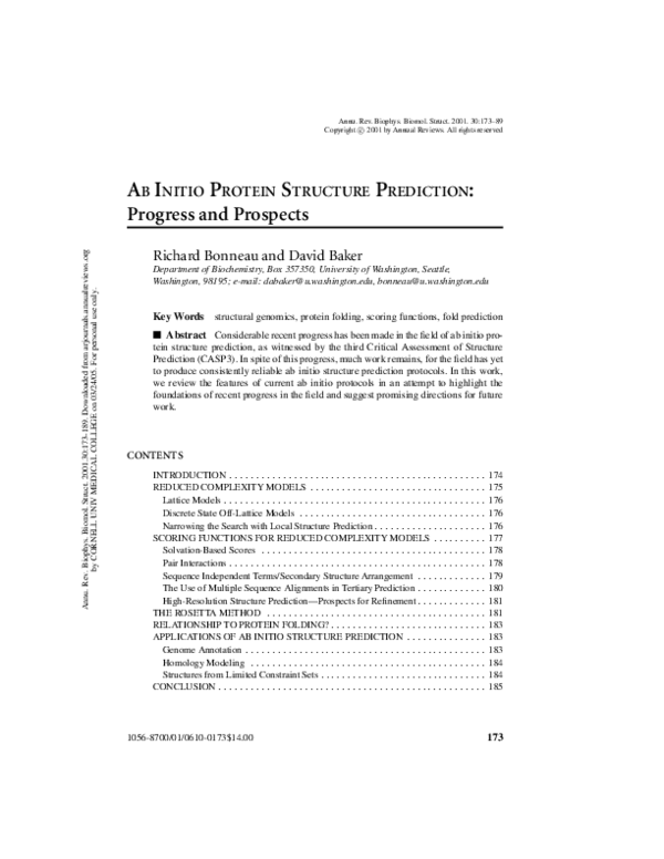 Pdf Ab Initio Protein Structure Prediction Progress And Prospects