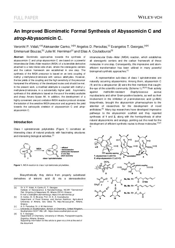 (PDF) An Improved Biomimetic Formal Synthesis of Abyssomicin C and ...