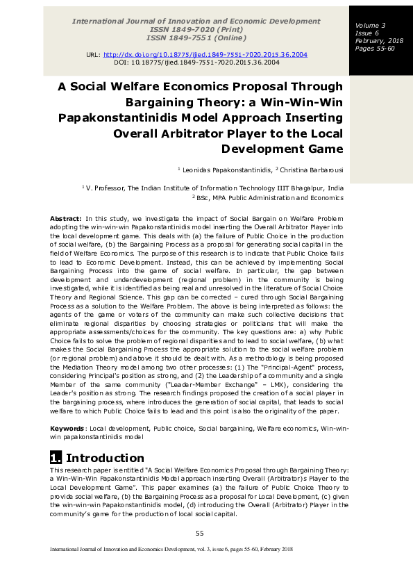 (PDF) A Social Welfare Economics Proposal Through Bargaining Theory: a Win-Win-Win ...