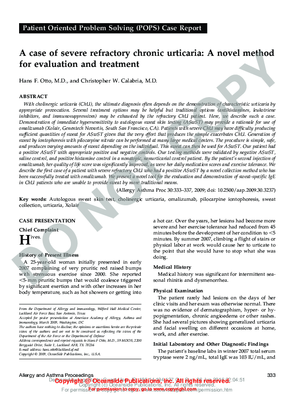 (PDF) A case of severe refractory chronic urticaria: A novel method for ...