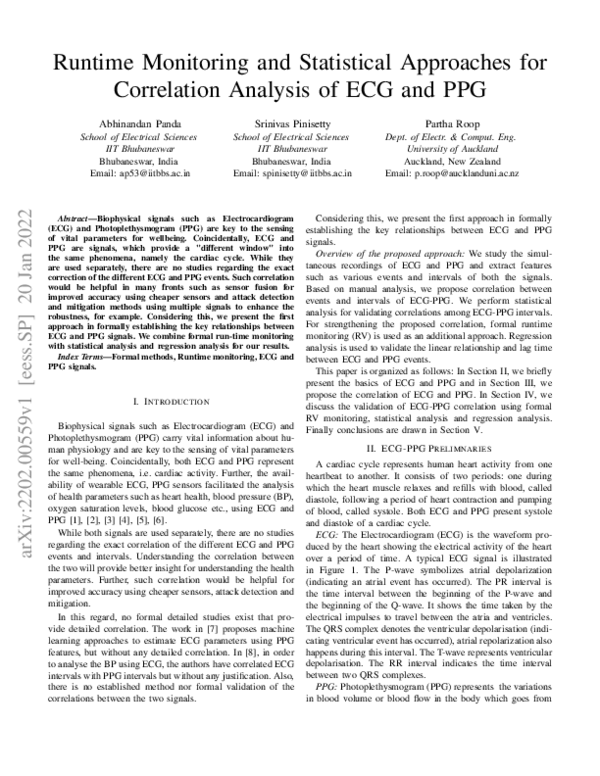 (PDF) Runtime Monitoring and Statistical Approaches for Correlation Analysis of ECG and PPG