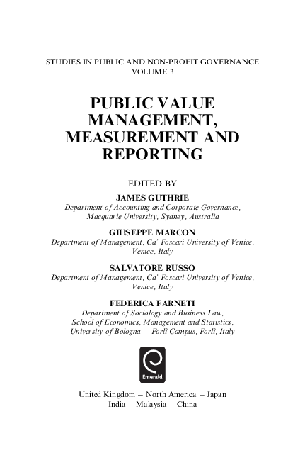 (PDF) Public Value Management, Measurement and Reporting