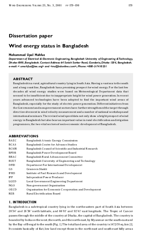 (PDF) Wind Energy Status in Bangladesh