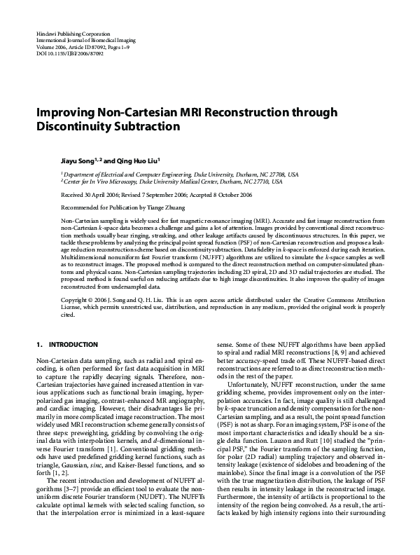 Pdf Improving Non Cartesian Mri Reconstruction Through Discontinuity Subtraction