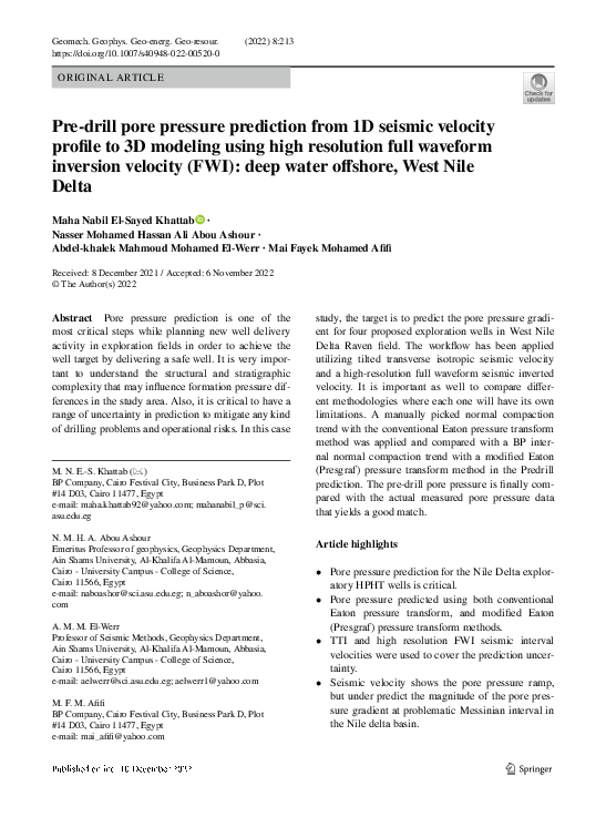 (PDF) Pre-drill pore pressure prediction from 1D seismic velocity ...