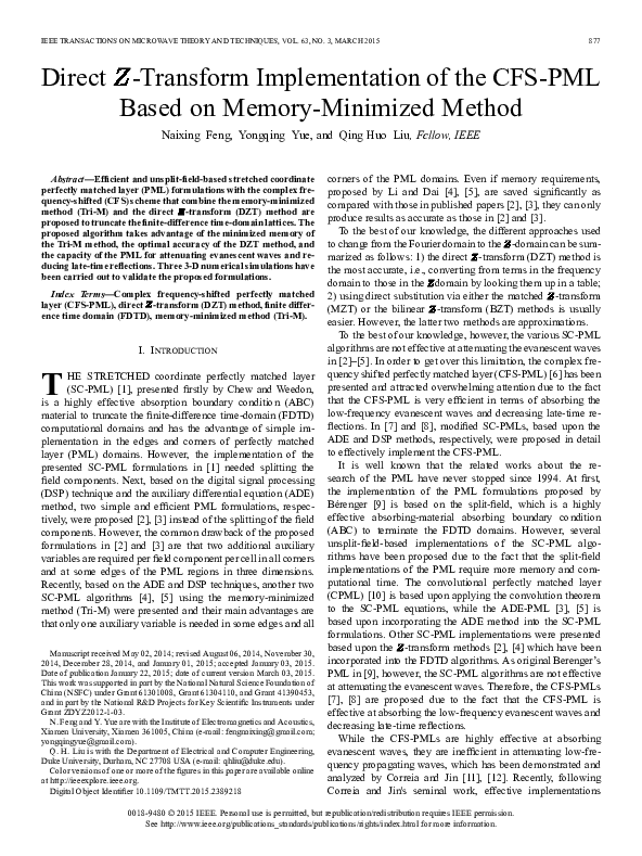 Pdf Direct Z Transform Implementation Of The Cfs Pml Based On