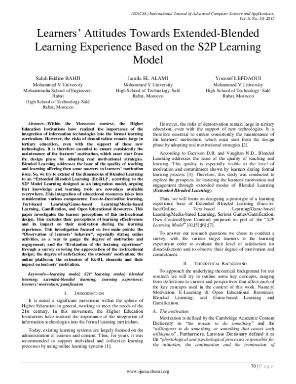 (PDF) Learners’ Attitudes Towards Extended-Blended Learning Experience Based on the S2P Learning ...