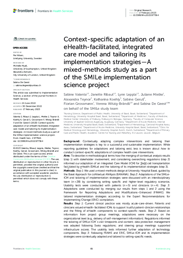(PDF) Context-specific adaptation of an eHealth-facilitated, integrated care model and tailoring ...