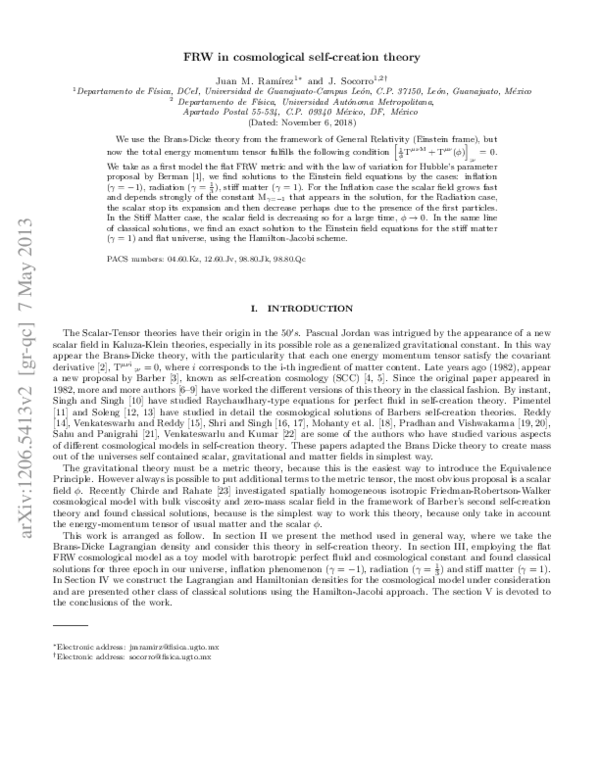 (PDF) FRW in Cosmological Self-creation Theory