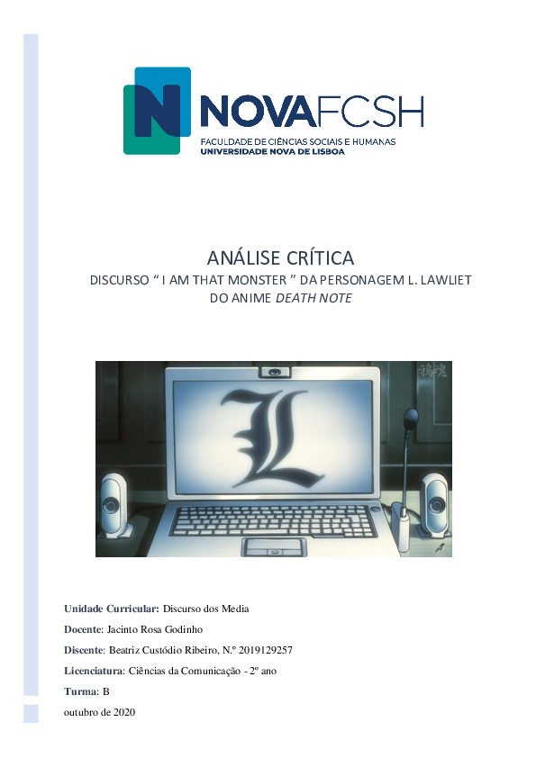 (PDF) Análise Crítica do discurso "I am that Monster" da personagem L ...