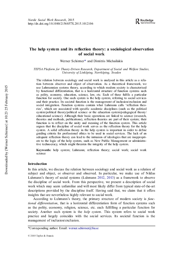 (PDF) The help system and its reflection theory: a sociological ...