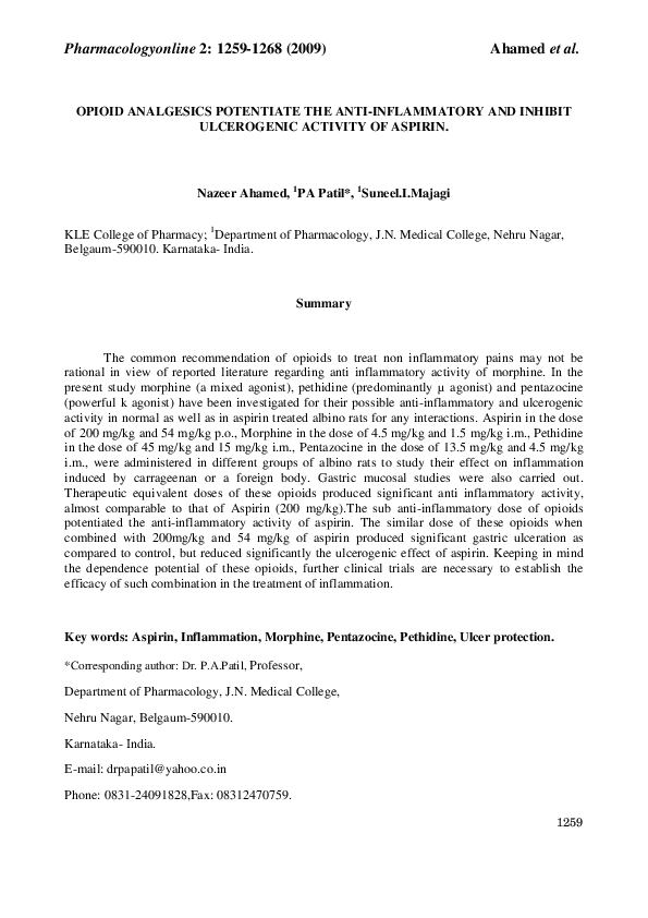 (PDF) Opioid Analgesics Potentiate the Anti-Inflammatory and Inhibit ...