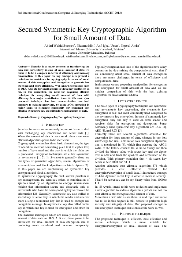 Pdf Efficient Symmetric Key Crypto For Small Data