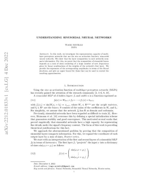 (PDF) Understanding Sinusoidal Neural Networks