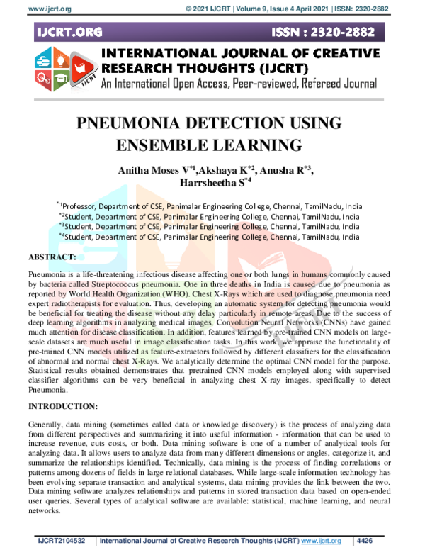 (PDF) Pneumonia Detection Using Ensemble Learning