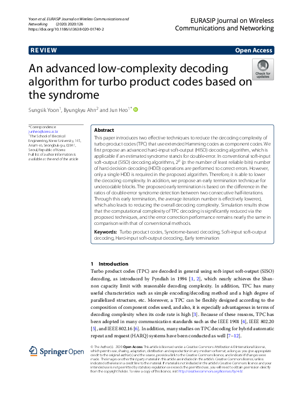 (PDF) An advanced low-complexity decoding algorithm for turbo product codes based on the syndrome