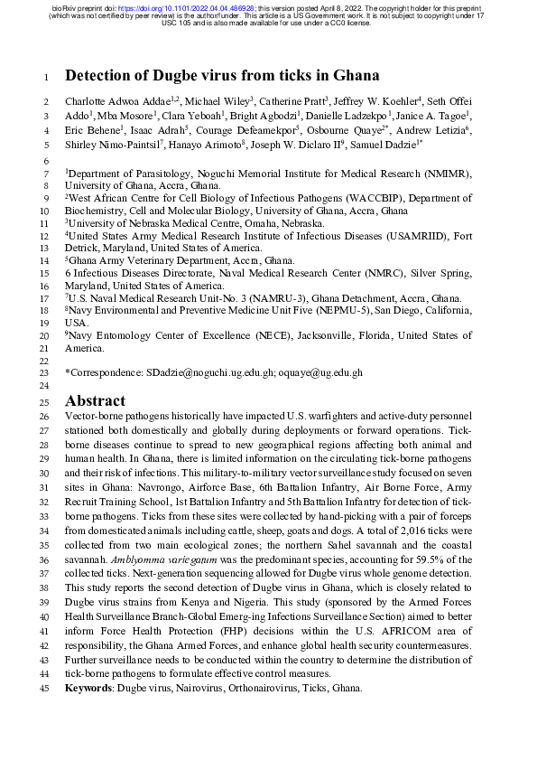(PDF) Detection of Dugbe virus from ticks in Ghana