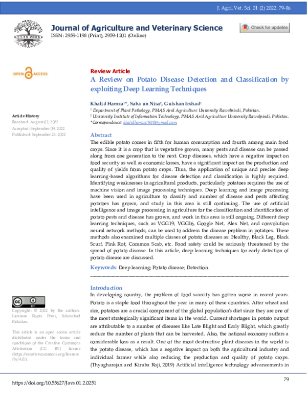 Pdf A Review On Potato Disease Detection And Classification By Exploiting Deep Learning Techniques