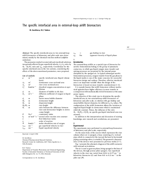 (PDF) The specific interfacial area in external-loop airlift bioreactors