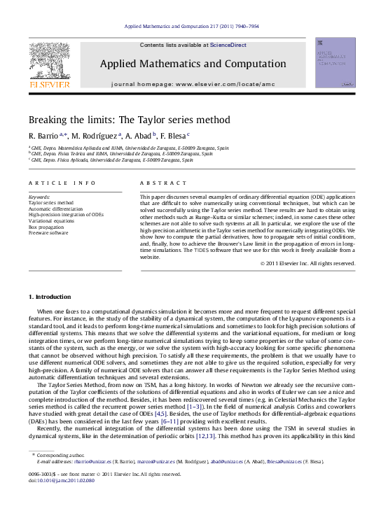 (PDF) Breaking the limits: The Taylor series method