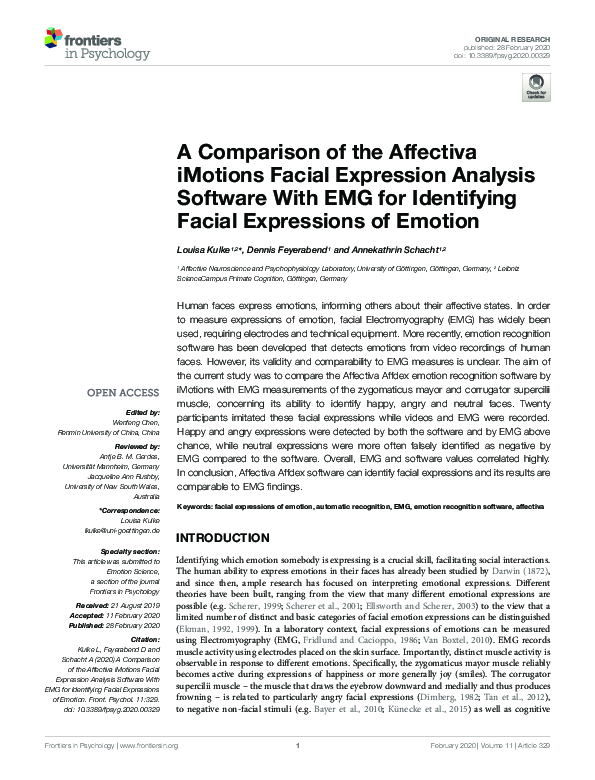 (PDF) A comparison of the Affectiva iMotions Facial Expression Analysis Software with EMG for ...