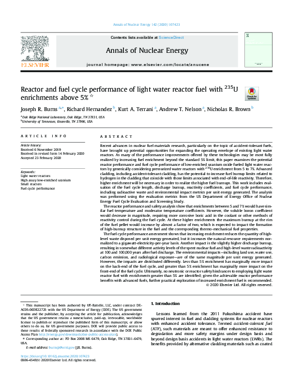 (PDF) Reactor and fuel cycle performance of light water reactor fuel ...