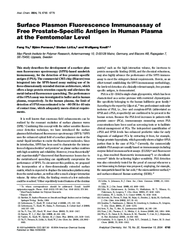(PDF) Surface Plasmon Fluorescence Immunoassay of Free Prostate ...