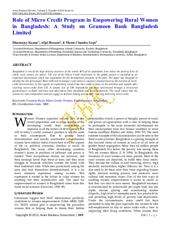 (PDF) Role of Micro Credit Program in Empowering Rural Women in ...