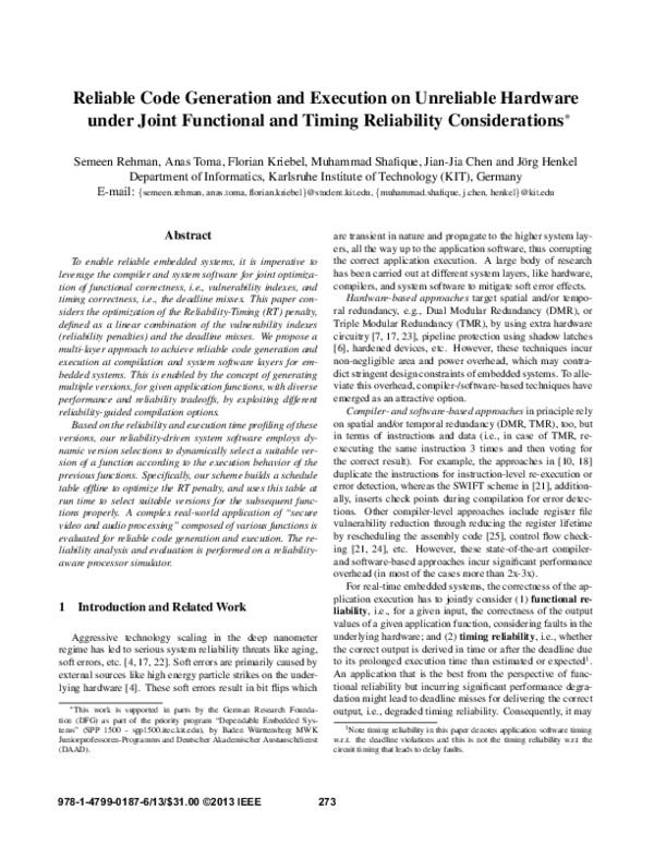 (PDF) Reliable code generation and execution on unreliable hardware under joint functional and ...