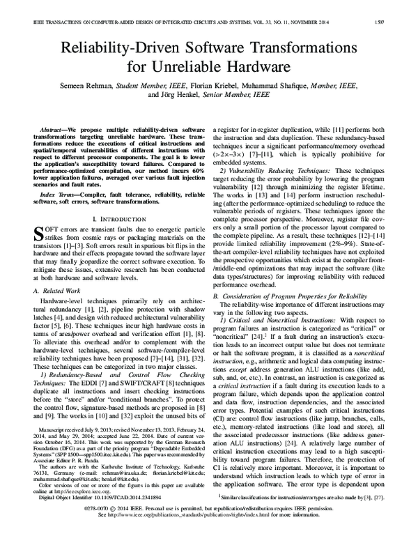 (PDF) Reliability-Driven Software Transformations for Unreliable Hardware