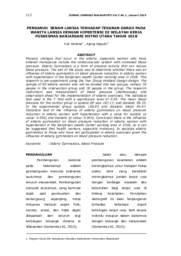 (PDF) Pengaruh Senam Lansia Terhadap Tekanan Darah Pada Wanita Lansia Dengan Hipertensi DI ...