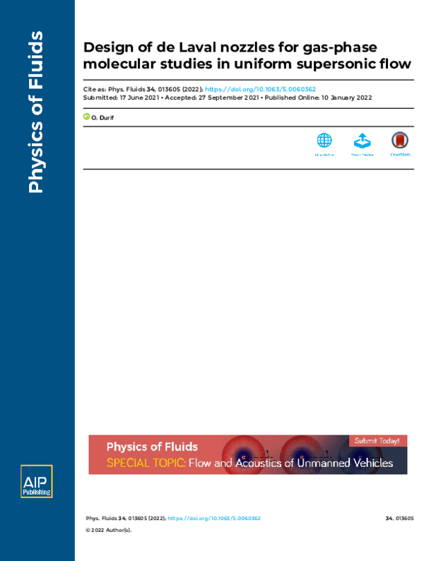 (PDF) Design of de Laval nozzles for gas-phase molecular studies in uniform supersonic flow
