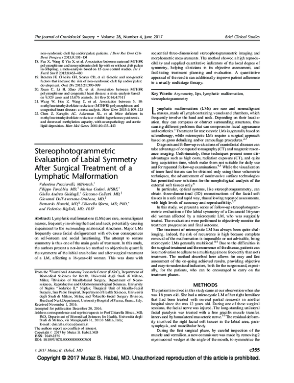 (PDF) Stereophotogrammetric Evaluation of Labial Symmetry After ...