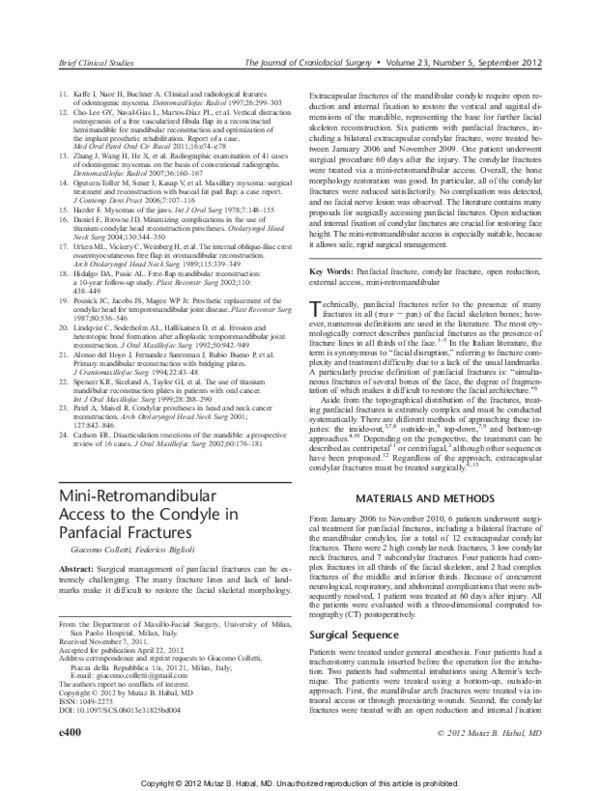 (PDF) Mini-Retromandibular Access to the Condyle in Panfacial Fractures
