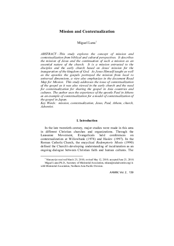 (PDF) Mission and Contextualization