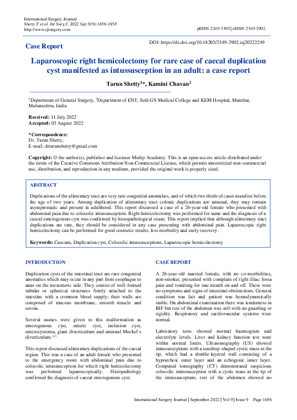(PDF) Laparoscopic right hemicolectomy for rare case of caecal ...