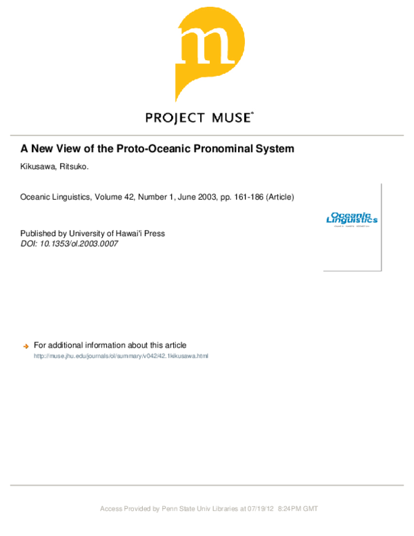 (PDF) A New View of the Proto-Oceanic Pronominal System