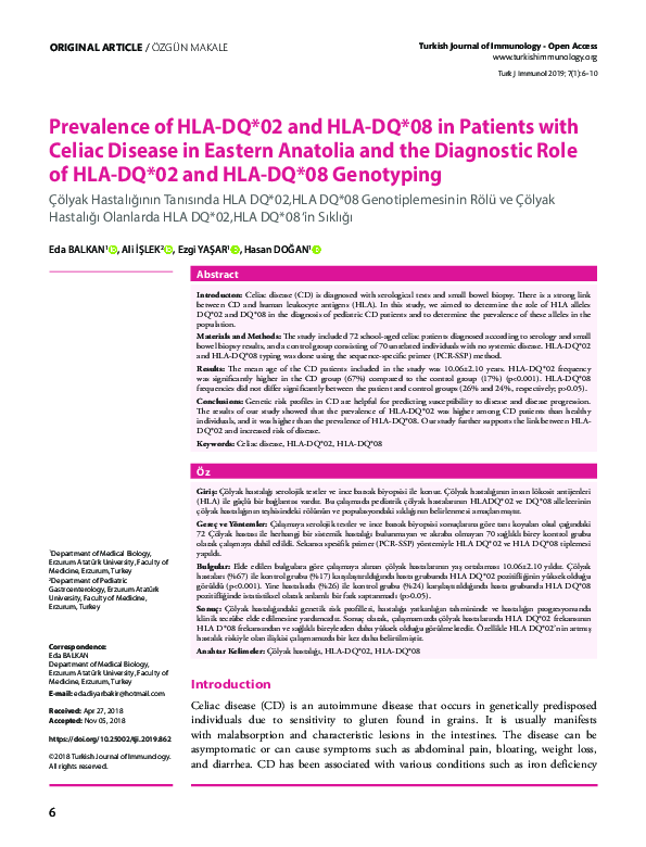 (PDF) Prevalence of HLA-DQ*02 and HLA-DQ*08 in Patients with Celiac ...