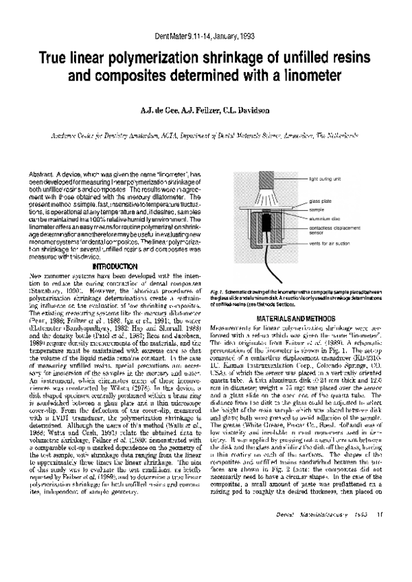 (PDF) True linear polymerization shrinkage of unfilled resins and ...