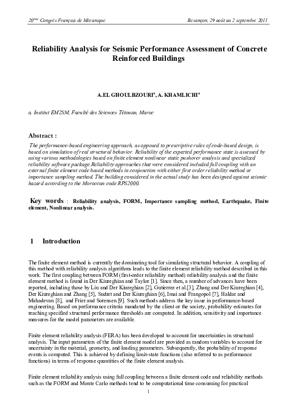 (PDF) Reliability Analysis for Seismic Performance Assessment of Concrete Reinforced Buildings