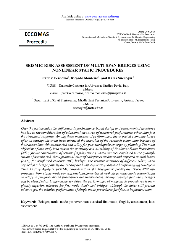 (PDF) Seismic Risk Assessment of Multi-Span Bridges Using Nonlinear Static Procedures