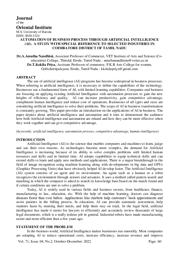 (PDF) AUTOMATION OF BUSINESS PROCESS THROUGH ARTIFICIAL INTELLIGENCE ...