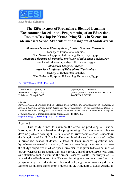 (PDF) The Effectiveness of Producing a Blended Learning Environment Based on the Programming of ...