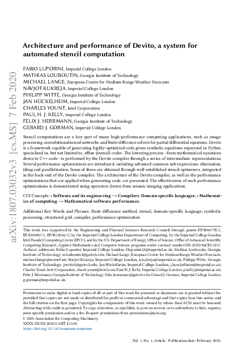 Pdf Architecture And Performance Of Devito A System For Automated Stencil Computation