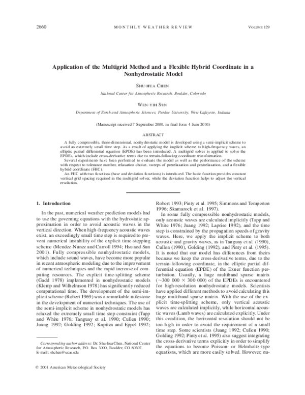 Pdf Application Of The Multigrid Method And A Flexible Hybrid Coordinate In A Nonhydrostatic Model