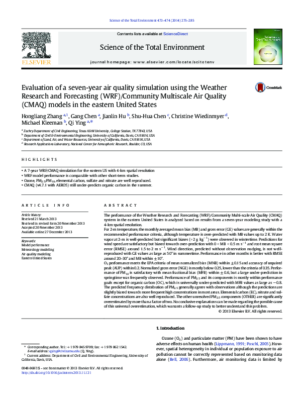 Pdf Evaluation Of A Seven Year Air Quality Simulation Using The Weather Research And
