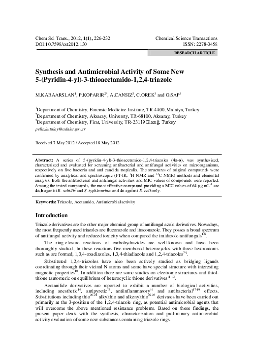 (PDF) Synthesis and Antimicrobial Activity of Some New