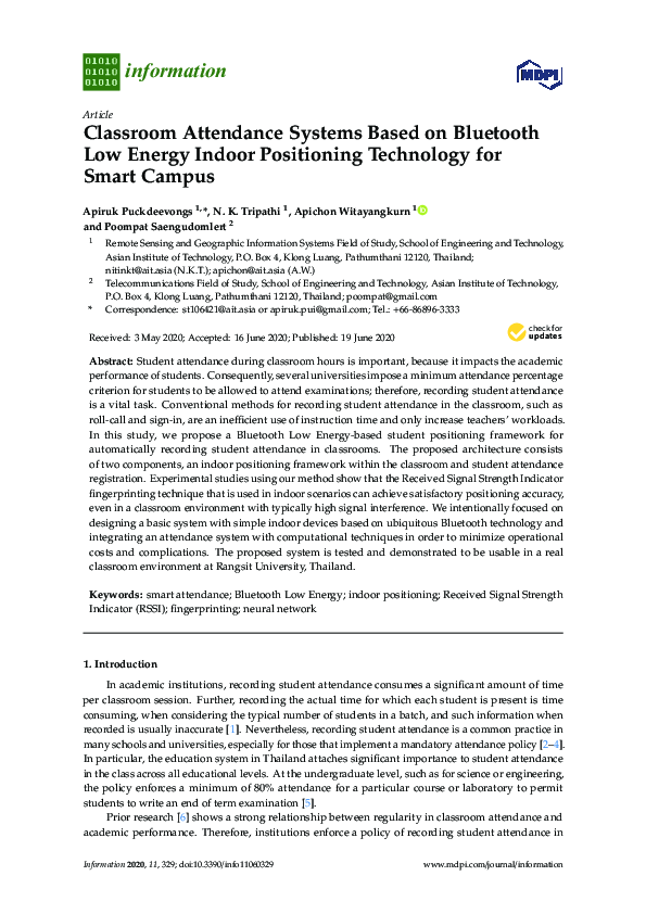 (PDF) Classroom Attendance Systems Based on Bluetooth Low Energy Indoor Positioning Technology ...
