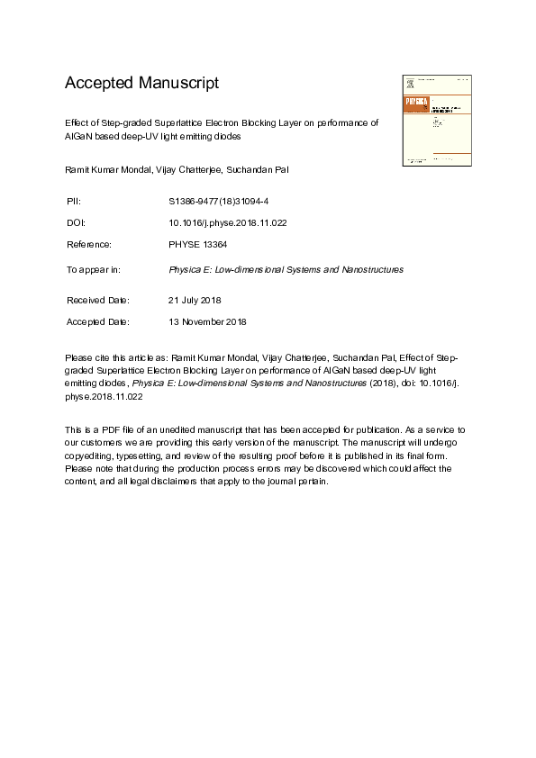 Pdf Effect Of Step Graded Superlattice Electron Blocking Layer On Performance Of Algan Based